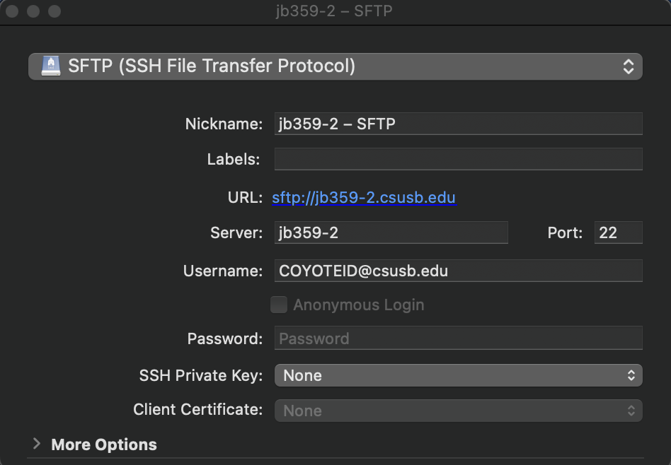 Cyberduck File Transfer | School of Computer Science & Engineering | CSUSB